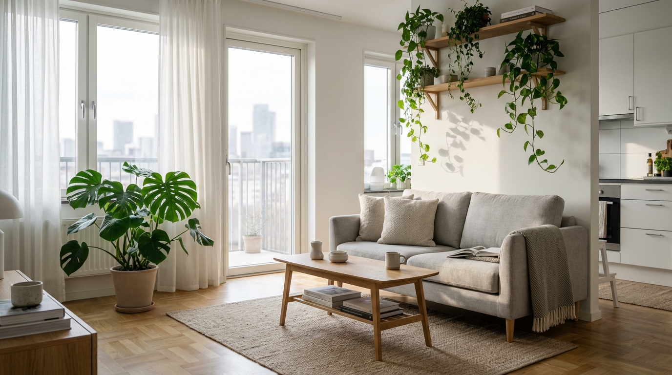 Biophilic διακόσμηση σε διαμέρισμα με τεχνητά φυτά χωρίς να γίνει ζούγκλα